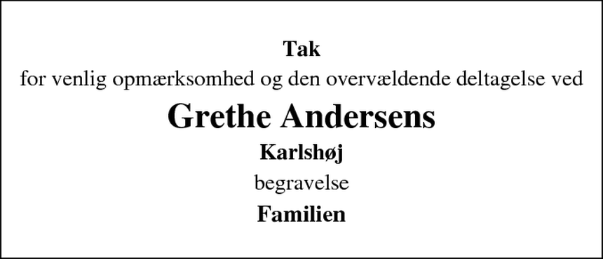 Dødsannonce – Grethe Andersen - Store Heddinge | Dødsannoncer.dk