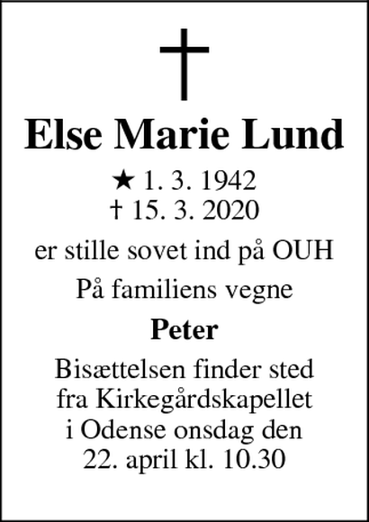 Dødsannonce – Else Marie Lund - Odense S | Dødsannoncer.dk