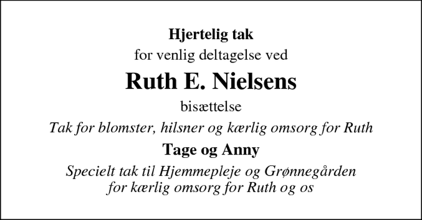 Dødsannonce – Ruth E. Nielsen - Grenaa | Dødsannoncer.dk