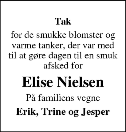 Dødsannonce – Elise Nielsen - Hundested | Dødsannoncer.dk