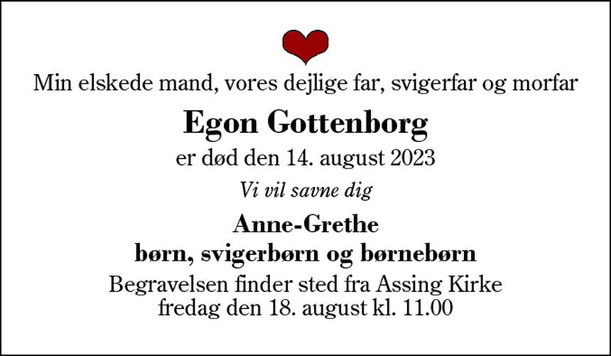 Dødsannonce – Egon Gottenborg - Kibæk | Dødsannoncer.dk