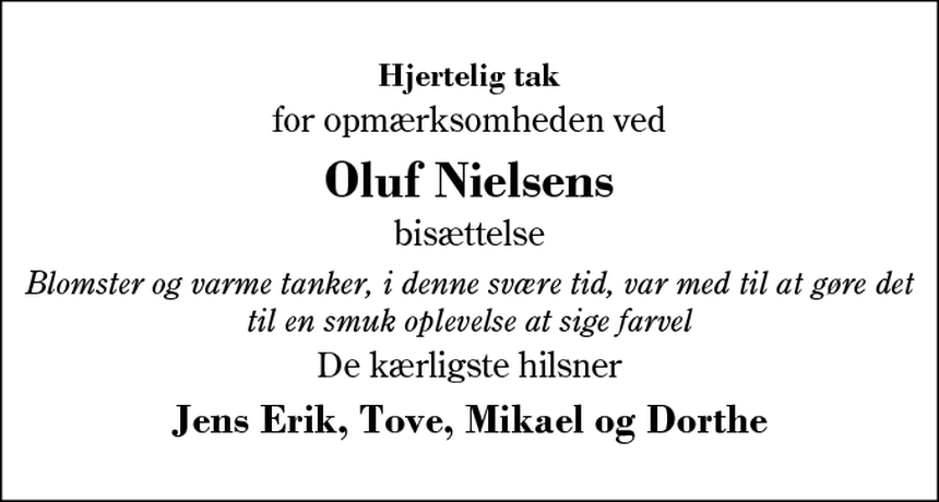 Dødsannonce – Oluf Nielsen - Ikast | Dødsannoncer.dk