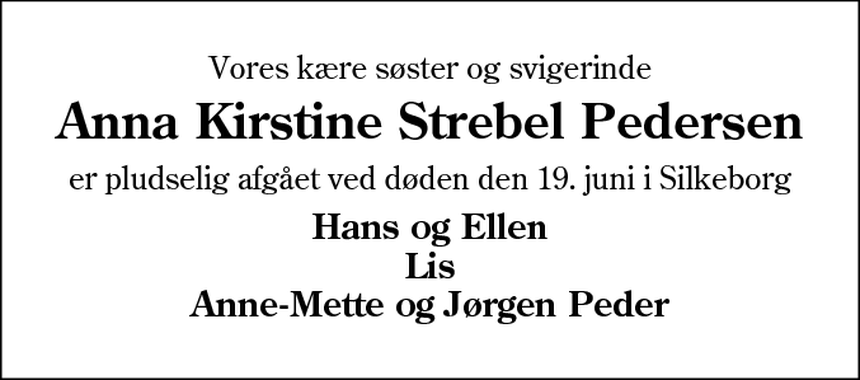 Dødsannonce – Anna Kirstine Strebel Pedersen - Ølgod | Dødsannoncer.dk