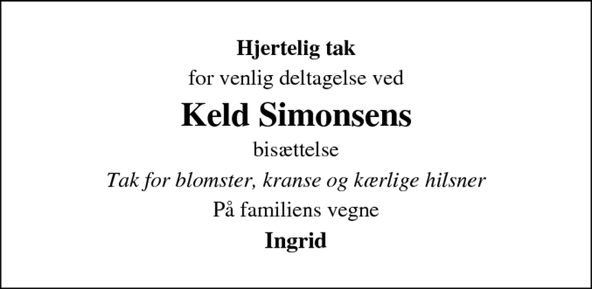 Dødsannonce – Keld Simonsen - Kjellerup | Dødsannoncer.dk