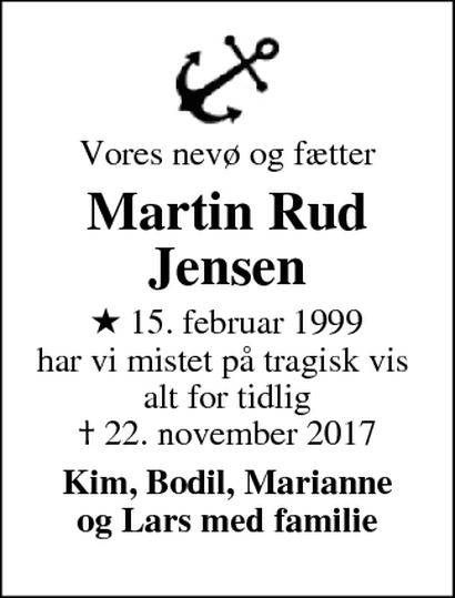 Dødsannonce – Martin Rud Jensen - Thyborøn | Dødsannoncer.dk Dødsannonce – Martin Rud Jensen - Thyborøn | Dødsannoncer.dk
