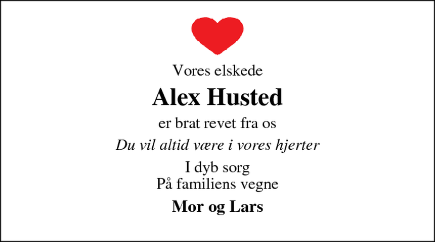 Dødsannonce – Alex Husted - Skive | Dødsannoncer.dk