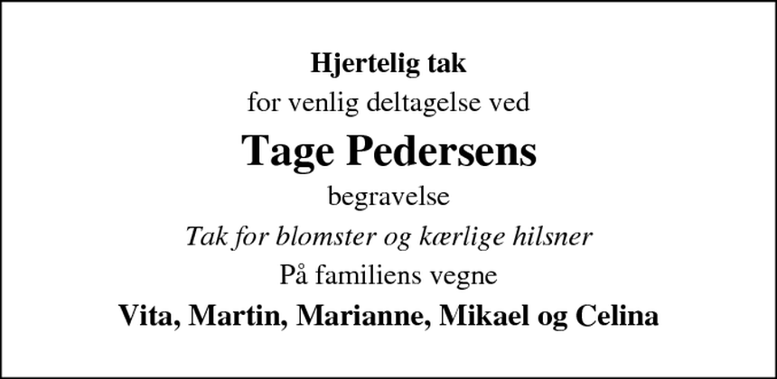 Dødsannonce – Tage Pedersen - Brejning | Dødsannoncer.dk