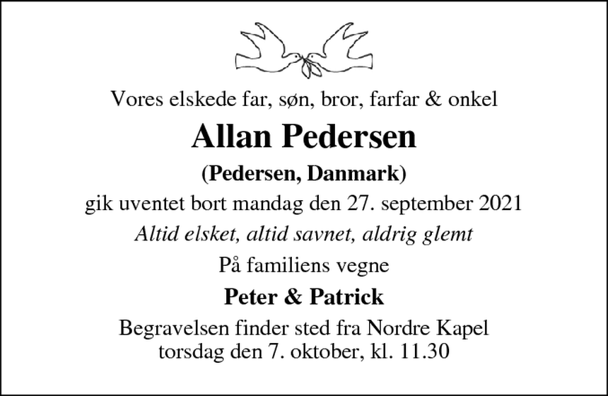 Dødsannonce – Allan Pedersen - Kolind | Dødsannoncer.dk