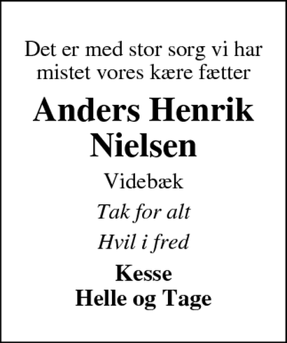 Dødsannonce – Anders Henrik Nielsen - Videbæk | Dødsannoncer.dk
