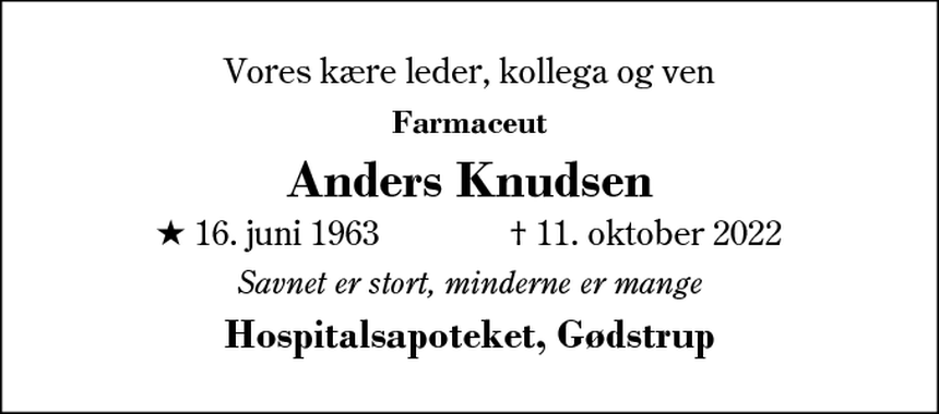 Dødsannonce – Anders Knudsen - Herning | Dødsannoncer.dk