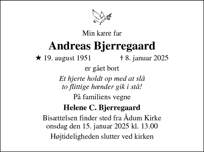 Dødsannonce – Andreas Bjerregaard - Ådum | Dødsannoncer.dk