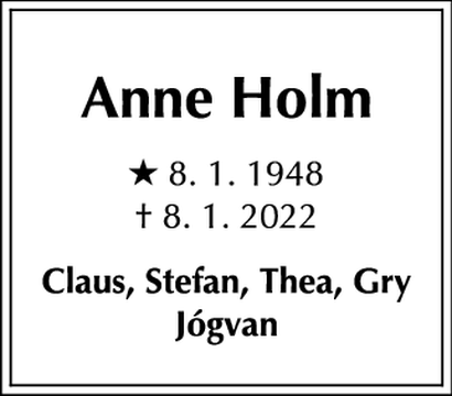 Dødsannonce – Anne Holm - Frederiksberg | Dødsannoncer.dk