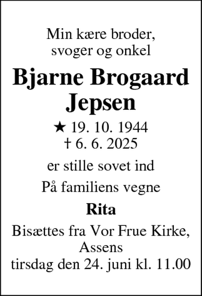 Dødsannonce – Bjarne Brogaard Jepsen - Odense S | Dødsannoncer.dk