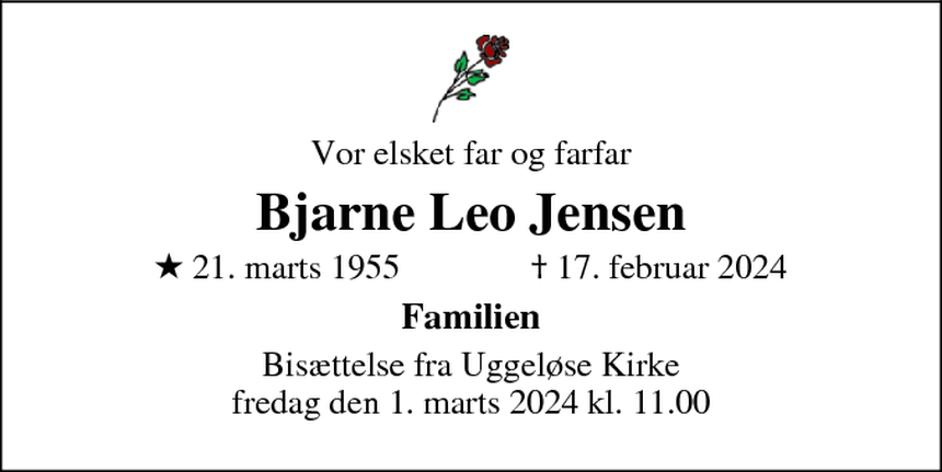 Dødsannonce – Bjarne Leo Jensen - Frederikssund | Dødsannoncer.dk