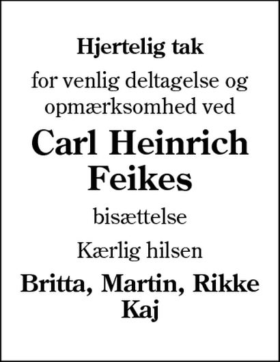 Dødsannonce – Carl Heinrich Feike - Nordborg | Dødsannoncer.dk