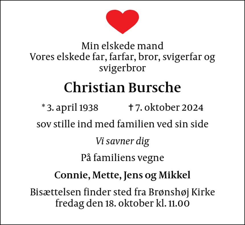 Dødsannonce – Christian Bursche - Brønshøj /København | Dødsannoncer.dk