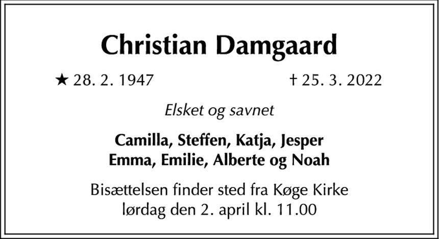 Dødsannonce – Christian Damgaard - København K | Dødsannoncer.dk