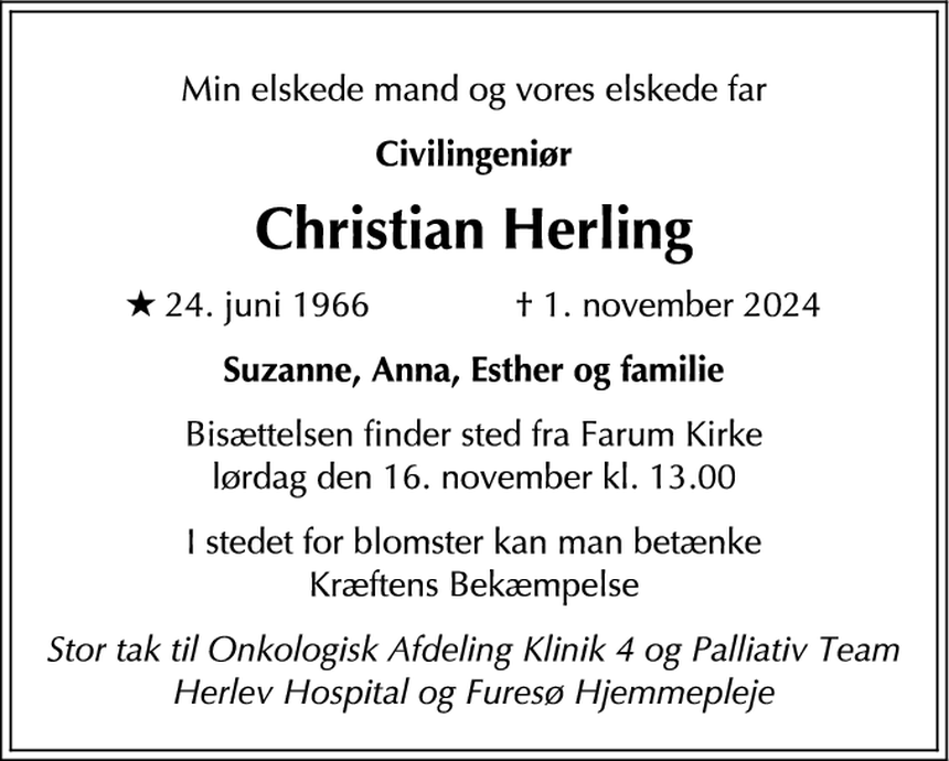 Dødsannonce – Christian Herling - Farum | Dødsannoncer.dk