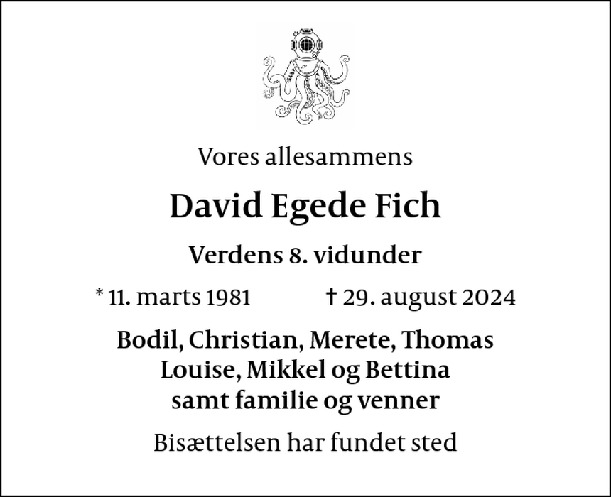 Dødsannonce – David Egede Fich - København | Dødsannoncer.dk