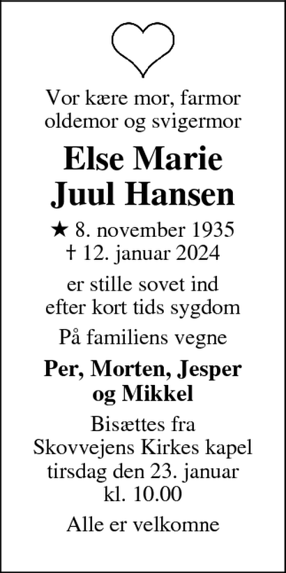 Dødsannonce – Else Marie Juul Hansen - Ballerup | Dødsannoncer.dk