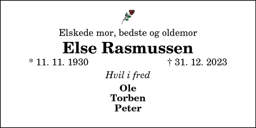 Dødsannonce – Else Rasmussen - Skagen | Dødsannoncer.dk
