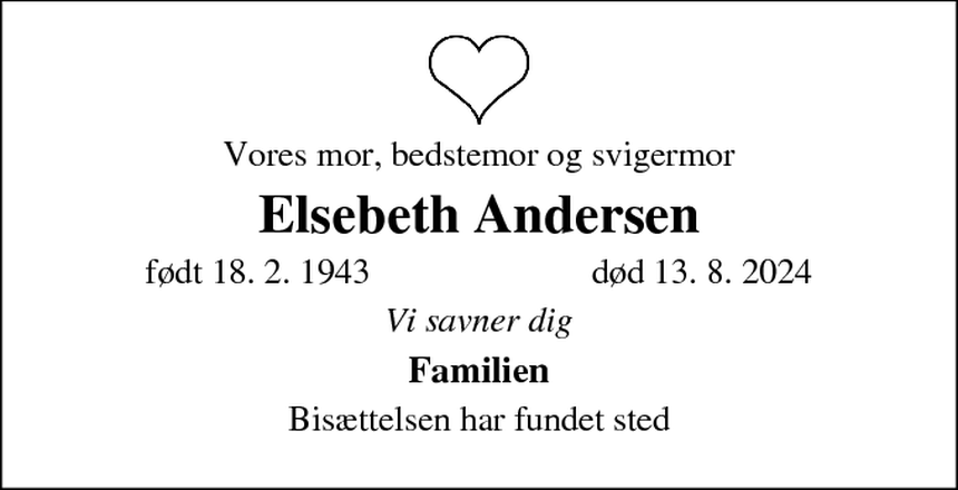 Dødsannonce – Elsebeth Andersen - Skanderborg | Dødsannoncer.dk