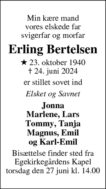 Dødsannonce – Erling Bertelsen - Holstebro | Dødsannoncer.dk