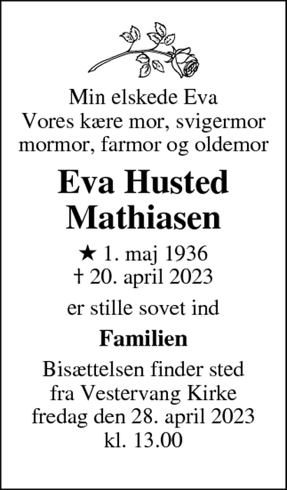 Dødsannonce – Eva Husted Mathiasen - Viborg | Dødsannoncer.dk