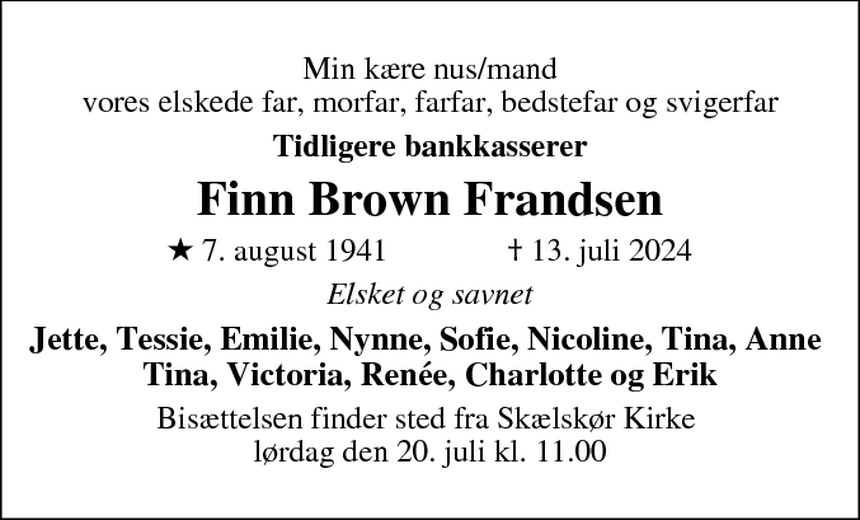 Dødsannonce – Finn Brown Frandsen - Bagsværd | Dødsannoncer.dk