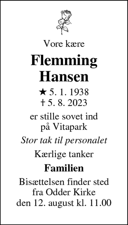Dødsannonce – Flemming Hansen - Odder | Dødsannoncer.dk