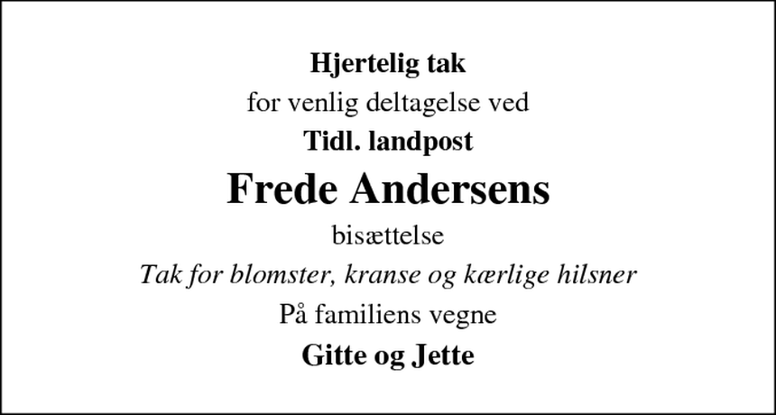 Dødsannonce – Frede Andersen - Faxe | Dødsannoncer.dk