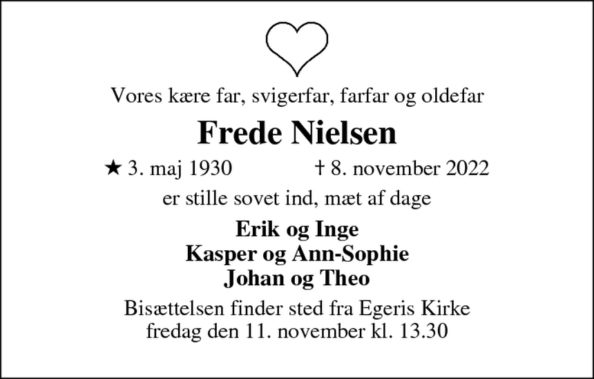 Dødsannonce – Frede Nielsen - Skive | Dødsannoncer.dk