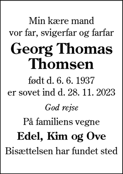 Dødsannonce – Georg Thomas Thomsen - Broager | Dødsannoncer.dk