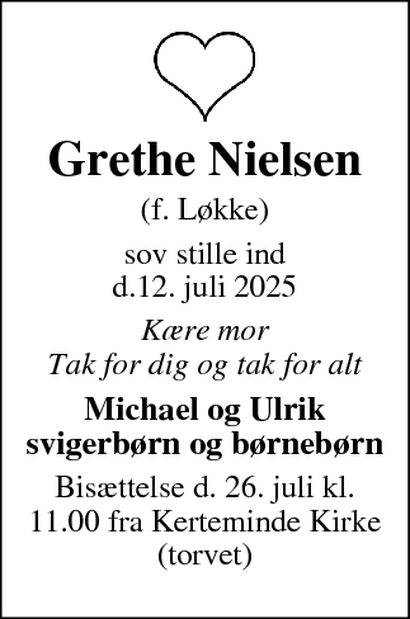 Dødsannonce – Grethe Nielsen - Kerteminde | Dødsannoncer.dk