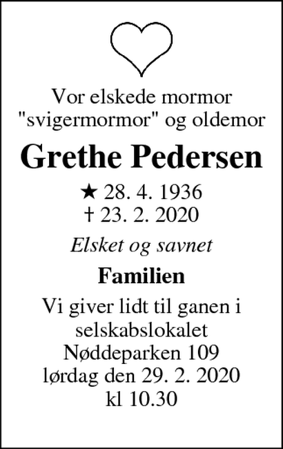 Dødsannonce – Grethe Pedersen - 4140, Borup | Dødsannoncer.dk
