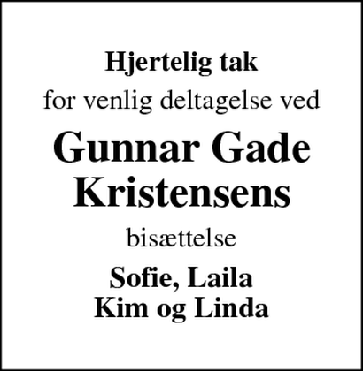 Dødsannonce – Gunnar Gade Kristensens - Sønderborg | Dødsannoncer.dk