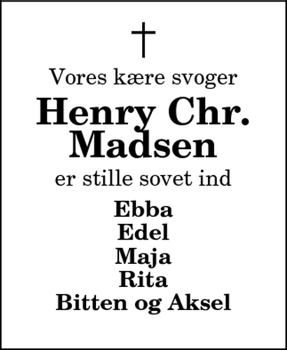 Dødsannonce – Henry Chr. Madsen - Fjerritslev | Dødsannoncer.dk