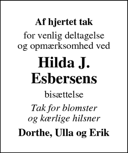 Dødsannonce – Hilda J. Esbersen - Lemvig | Dødsannoncer.dk