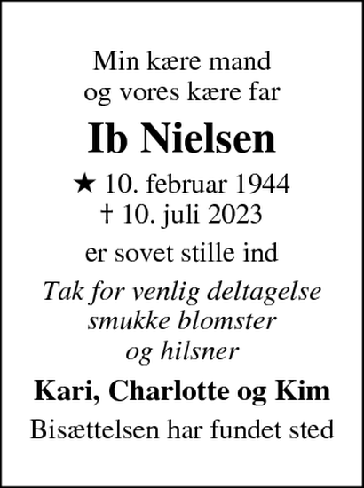 Dødsannonce – Ib Nielsen - Ølsted | Dødsannoncer.dk