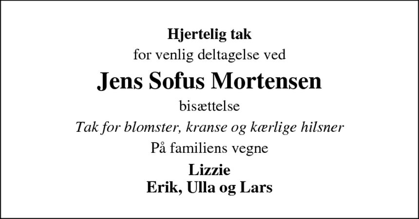 Dødsannonce – Jens Sofus Mortensen - Fredensborg | Dødsannoncer.dk