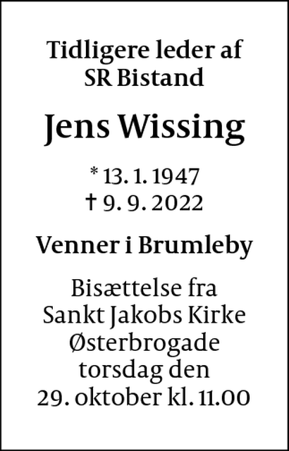 Dødsannonce – Jens Wissing - København | Dødsannoncer.dk