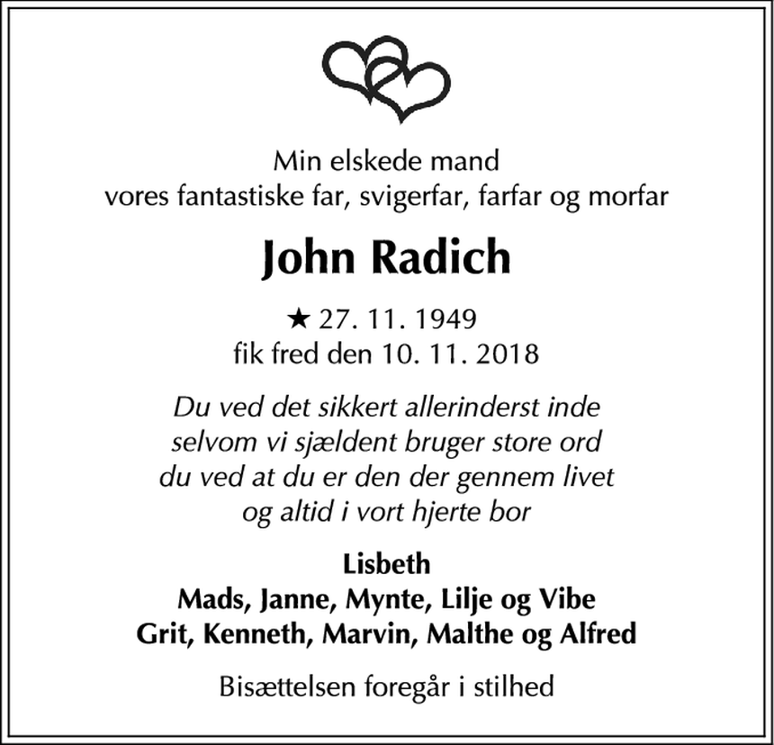 Dødsannonce – John Radich - Allerød | Dødsannoncer.dk