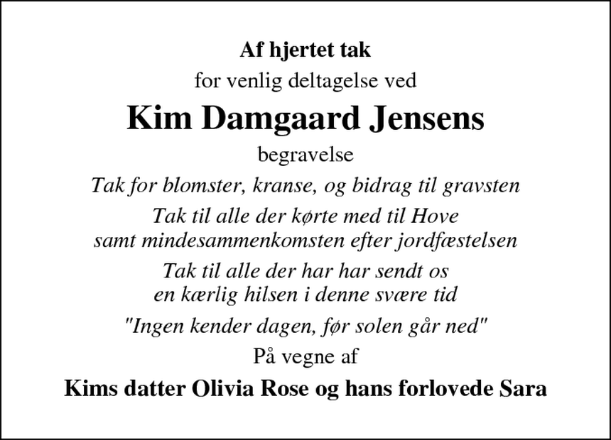 Dødsannonce – Kim Damgaard Jensens - Lemvig | Dødsannoncer.dk