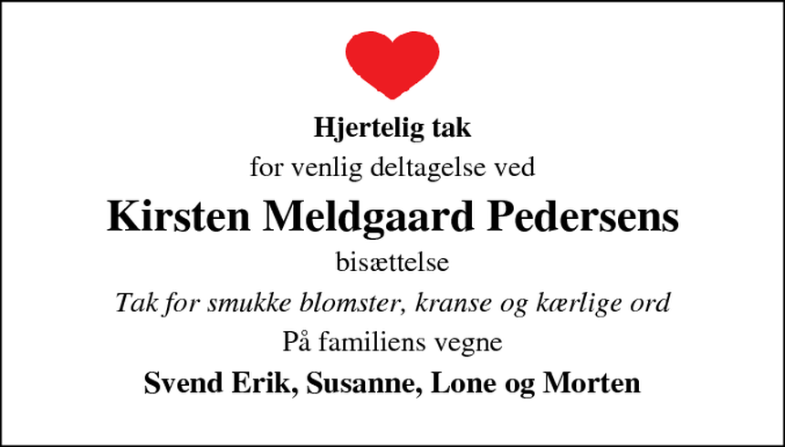 Dødsannonce – Kirsten Meldgaard Pedersen - Ølstykke | Dødsannoncer.dk