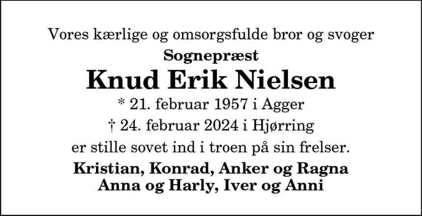 Dødsannonce – Knud Erik Nielsen - Hjørring | Dødsannoncer.dk