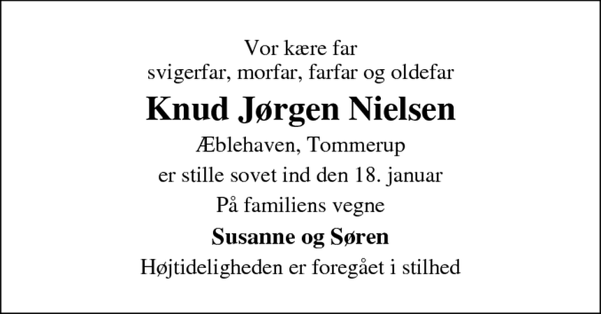 Dødsannonce – Knud Jørgen Nielsen - Tommerup | Dødsannoncer.dk