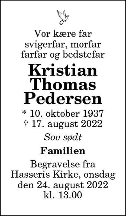Dødsannonce – Kristian Thomas Pedersen - Aalborg | Dødsannoncer.dk