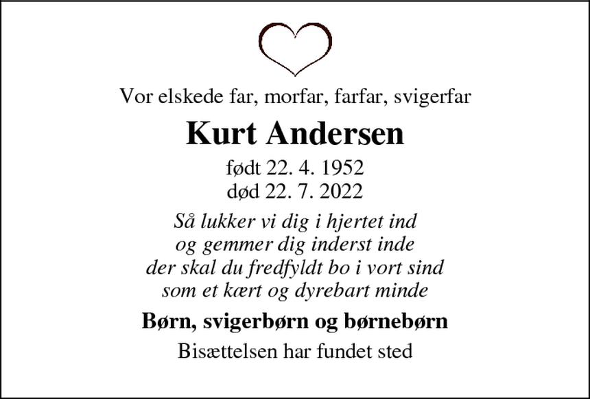 Dødsannonce – Kurt Andersen - Døde på plejehjem i Husum men boede før ...