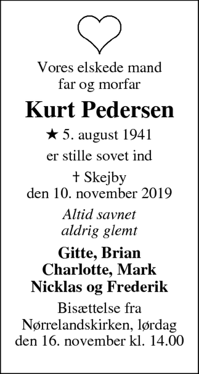 Dødsannonce – Kurt Pedersen - Holstebro | Dødsannoncer.dk