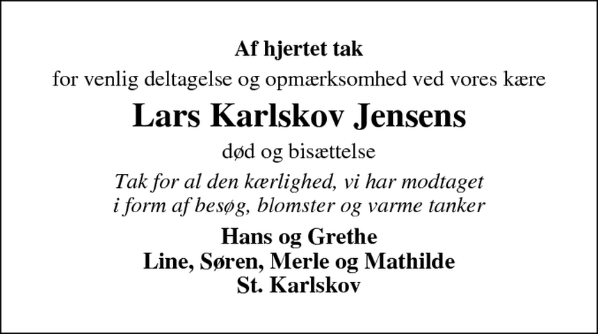 Dødsannonce – Lars Karlskov Jensen - Give | Dødsannoncer.dk
